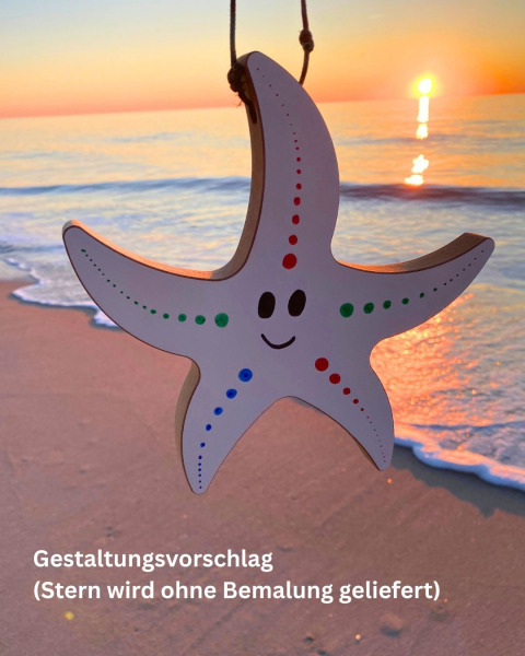 Delphin-Shop - Seestern aus MDF-Holz mit einem Stück Geisternetz